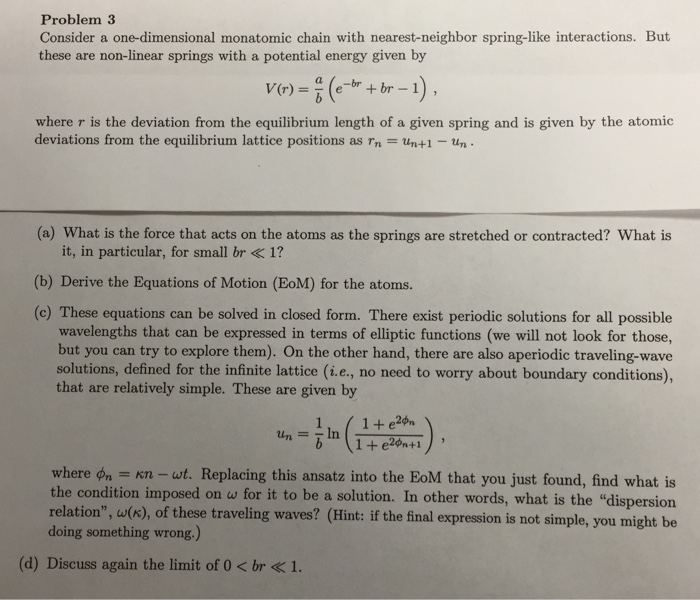 Solved Consider a one-dimensional monatomic chain with | Chegg.com
