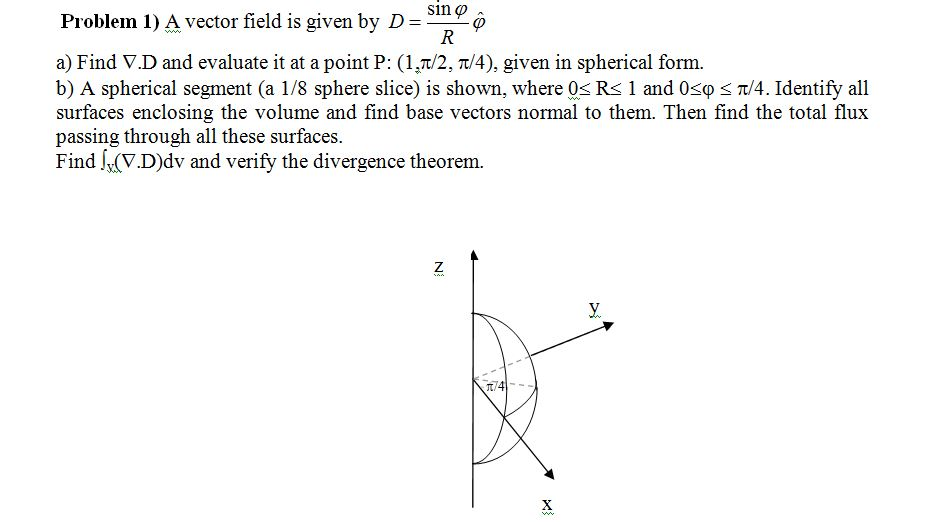 Solved A vector field is given by D = sin phi/R phi a) Find | Chegg.com