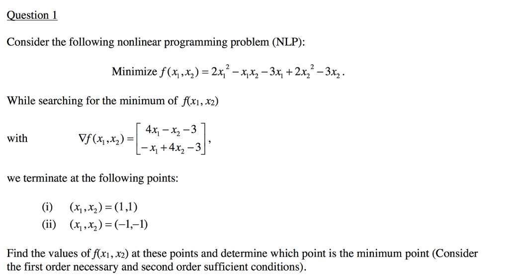 Question 1 Consider the following nonlinear | Chegg.com