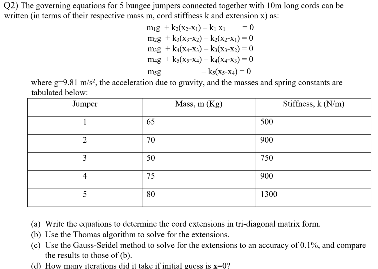 The governing equations for 5 bungee jumpers | Chegg.com