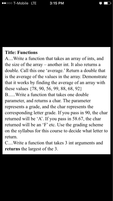 Solved A....Write a function that takes an array of ints, | Chegg.com
