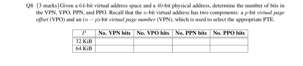Q8 3 marks)Given a 64-bit virtual address space and a | Chegg.com