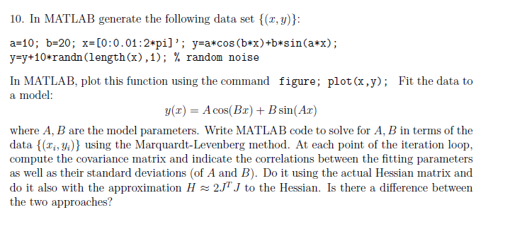 In MATLAB generate the following data set {(x, y)}: | Chegg.com