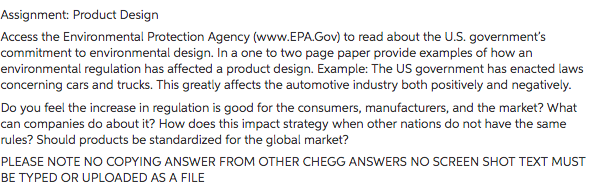 Solved Assignment: Product Design Access the Environmental | Chegg.com