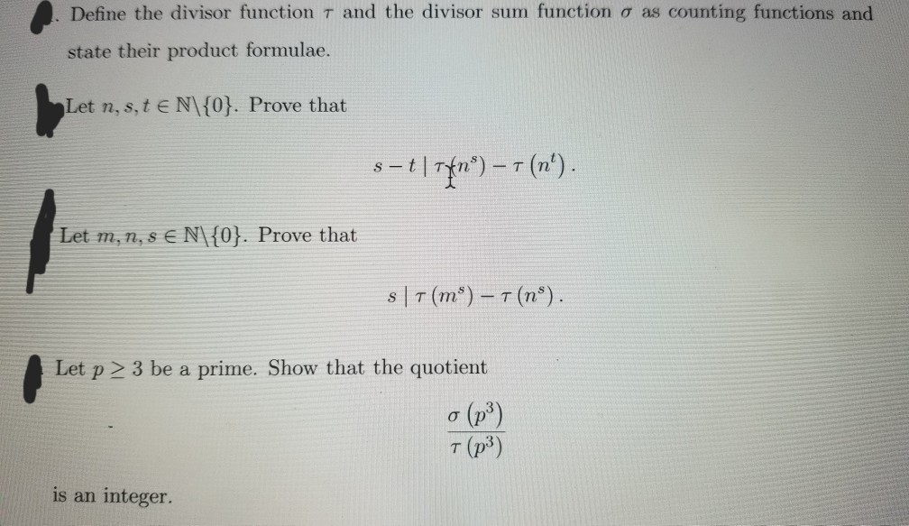 Solved ·Define the divisor function T and the divisor sum | Chegg.com