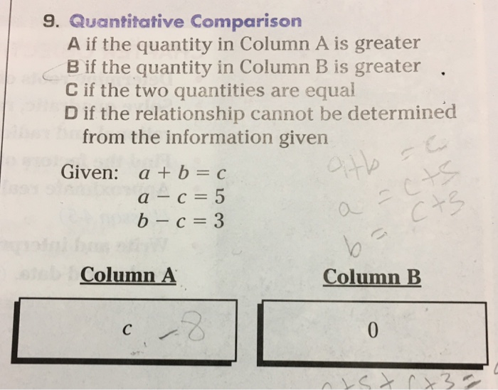 Solved Quantitative Comparison A if the quantity in Column | Chegg.com