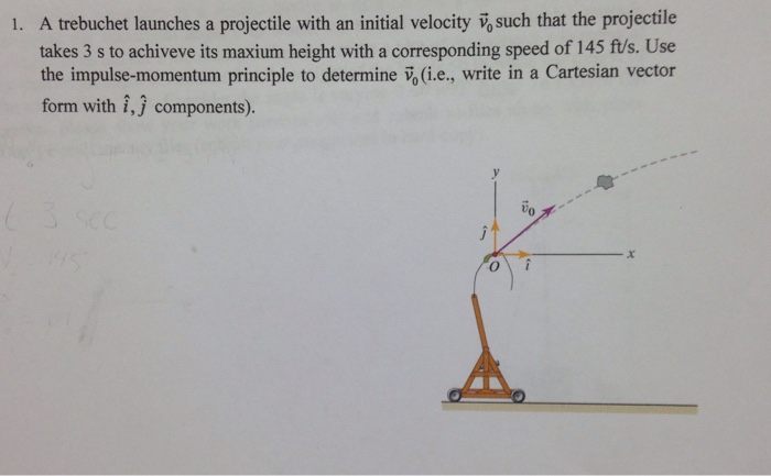 Solved 1. A trebuchet launches a projectile with an initial | Chegg.com