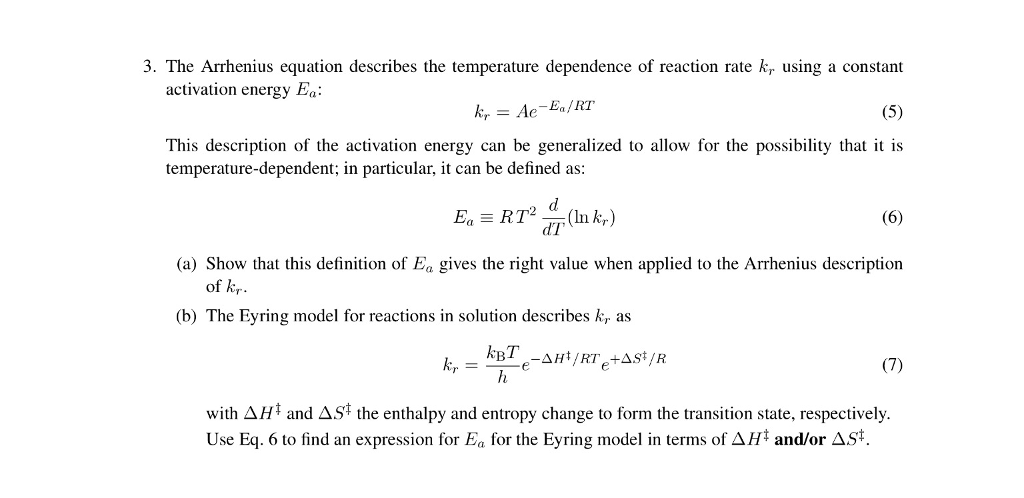 Solved The Arrhenius equation describes the temperature | Chegg.com