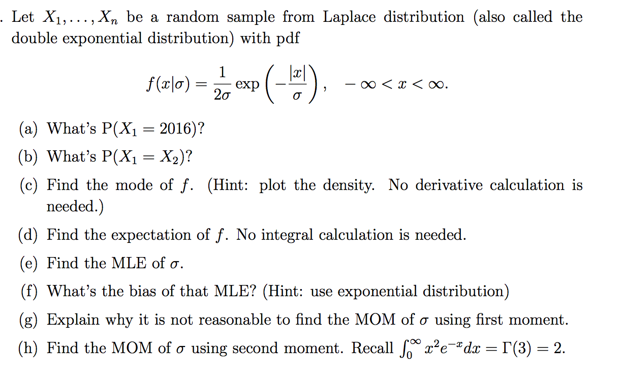 Solved Let X 1 X N Be A Random Sample From Laplace