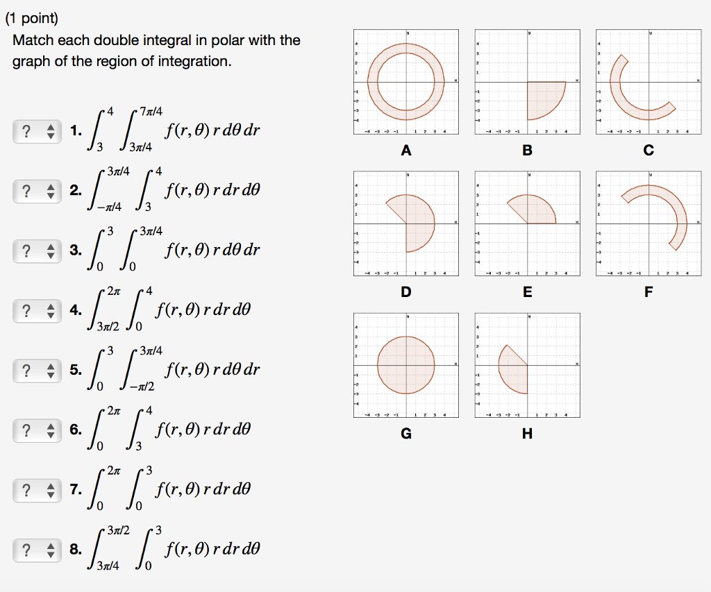 Solved Match each double integral in polar with the graph of | Chegg.com