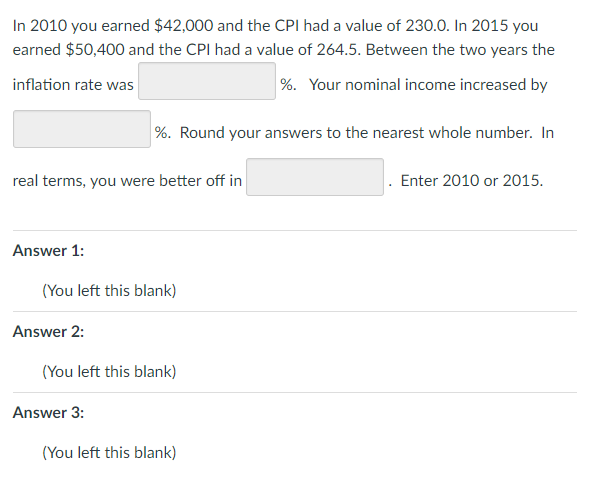 Solved In 2010 you earned $42,000 and the CPI had a value of | Chegg.com