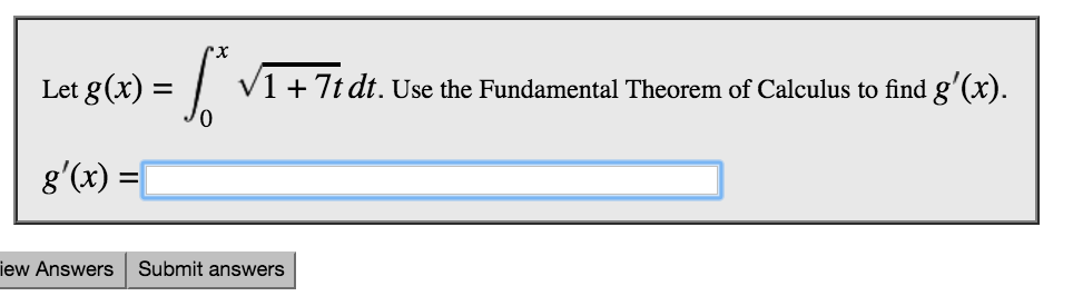 Solved Let g(x) = integral^x_0 squareroot 1 + 7t dt. Use the | Chegg.com