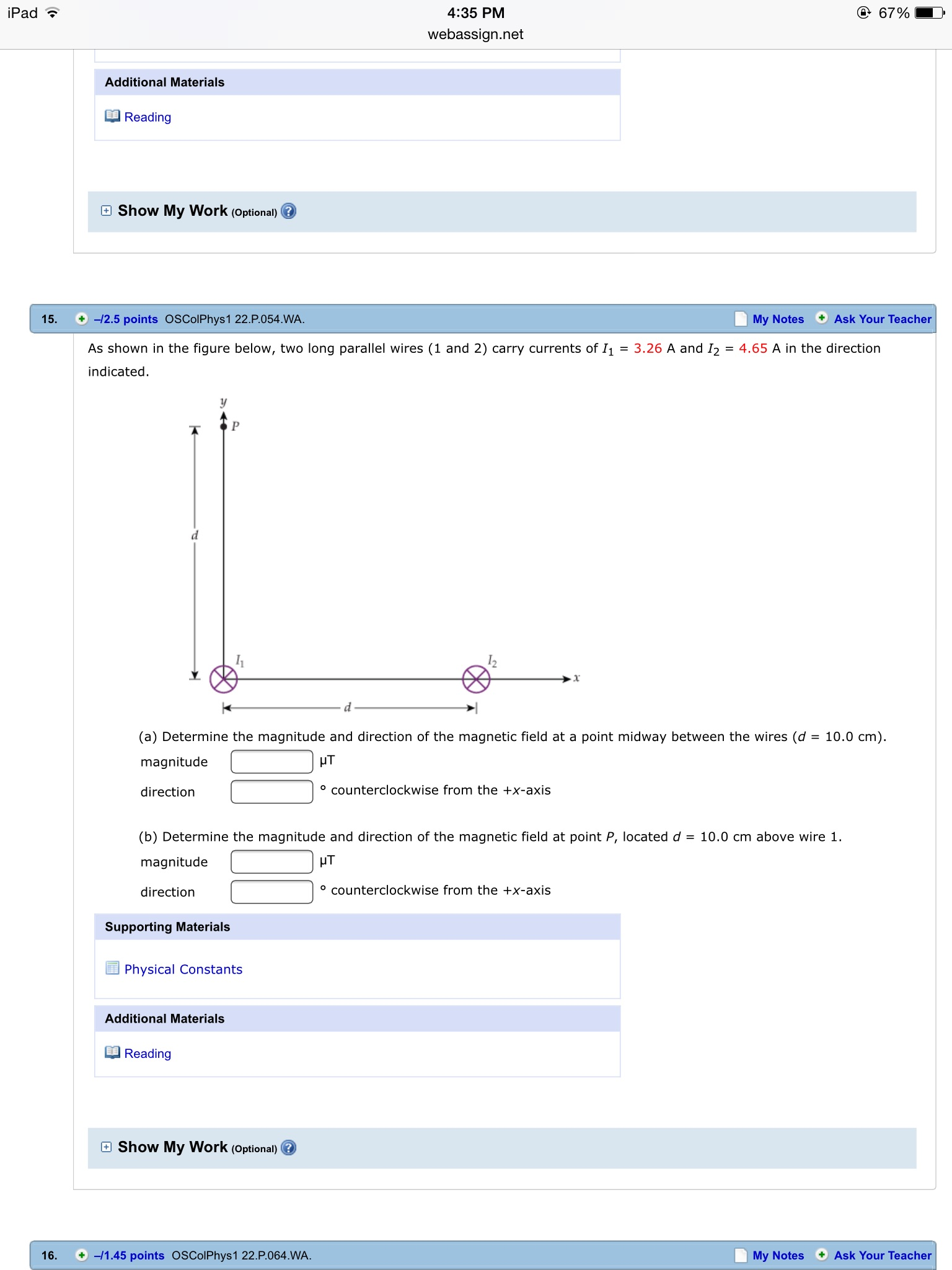 Solved As shown in the figure below, two long parallel wires | Chegg.com