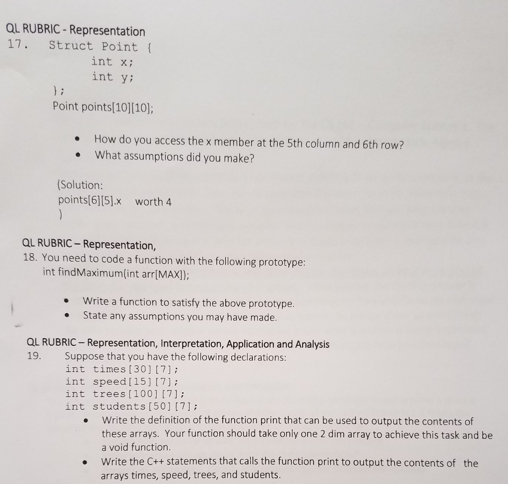 Solved QL RUBRIC - Representation 17. Struct Point { int x; | Chegg.com