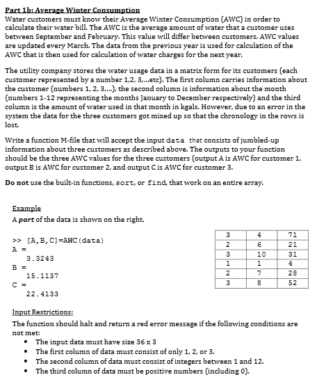 Solved Water customers must know their Average Winter | Chegg.com