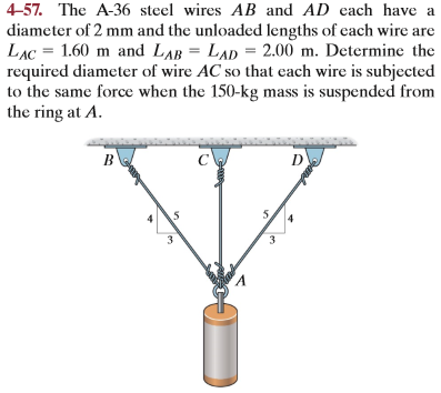 Solved 4-57. The A-36 steel wires AB and AD each have a | Chegg.com