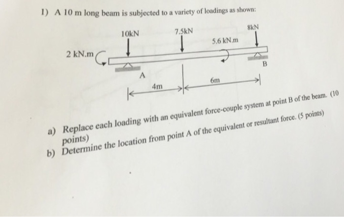 Solved l) A 10 m long beam is subjected to a variety of | Chegg.com