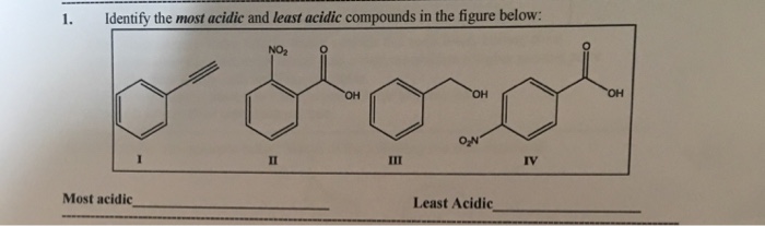 Solved 1. Identify the most acidic and least acidic | Chegg.com