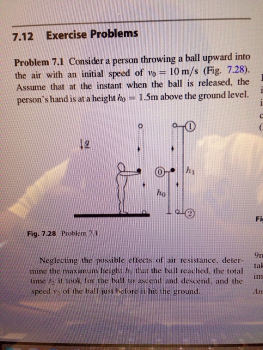 Solved Problem 7.1 Consider a person throwing a ball upward | Chegg.com