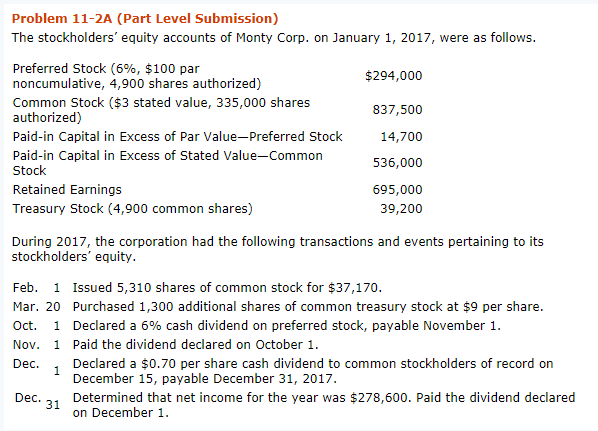 Solved Problem 11-2A (Part Level Submission) The | Chegg.com