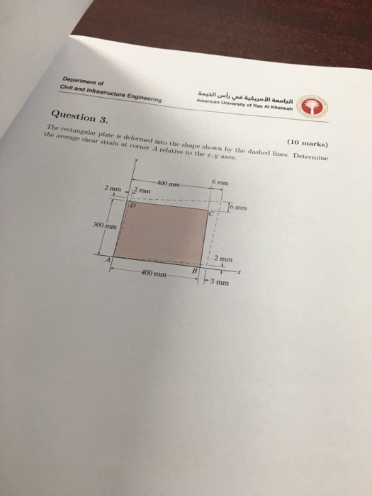 Solved The rectangular plate is deformed into the shape | Chegg.com