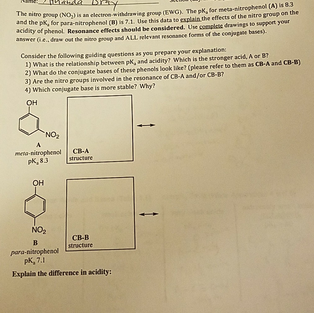 Solved The nitro o group (NO2) is an electron-withdrawing | Chegg.com