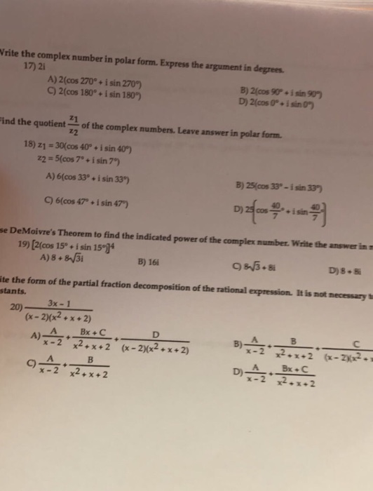 Solved Write the complex number in polar form. Express the | Chegg.com
