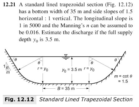 Solved A standard lined trapezoidal section (Fig. 12.12) has | Chegg.com
