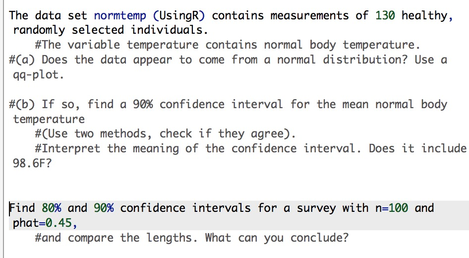 The data set normtemp (UsingR) contains measurements | Chegg.com