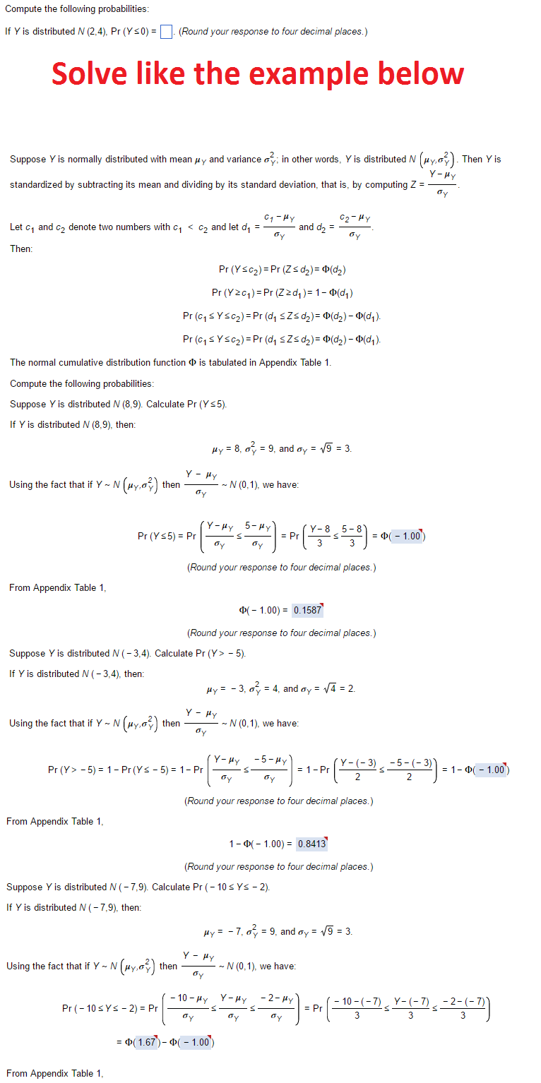 Solved Compute the following probabilities: If Y is | Chegg.com