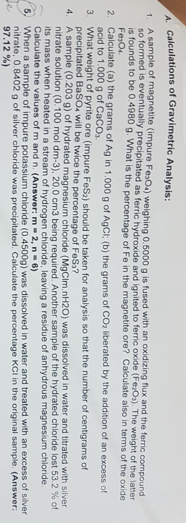 Solved Calculations of Gravimetric Analysis: A sample of | Chegg.com