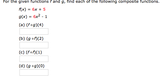 Solved For the given functions f and g, find each of the | Chegg.com