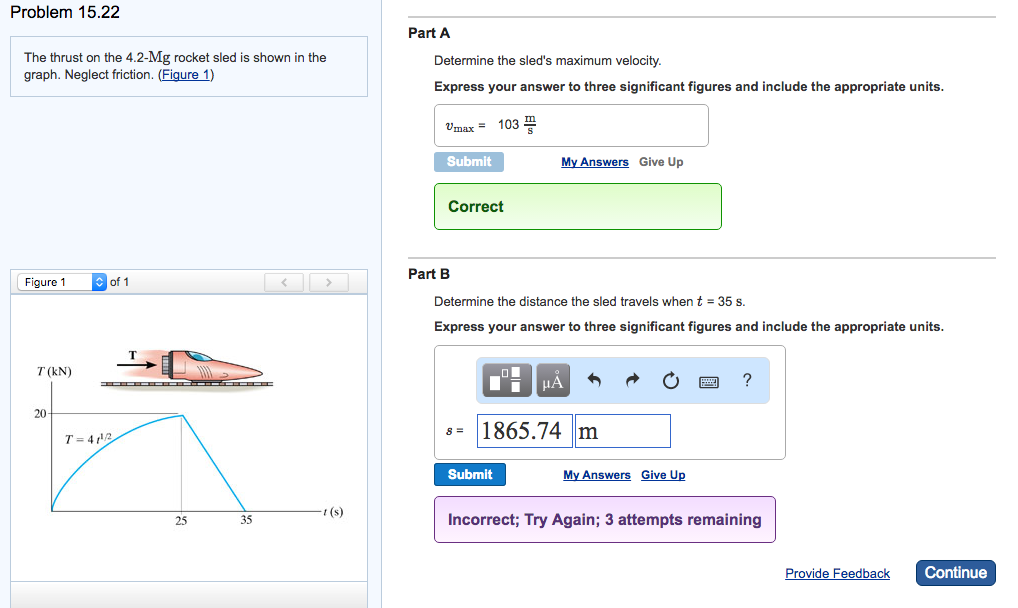 Solved The thrust on the 4.2-Mg rocket sled is shown in the | Chegg.com