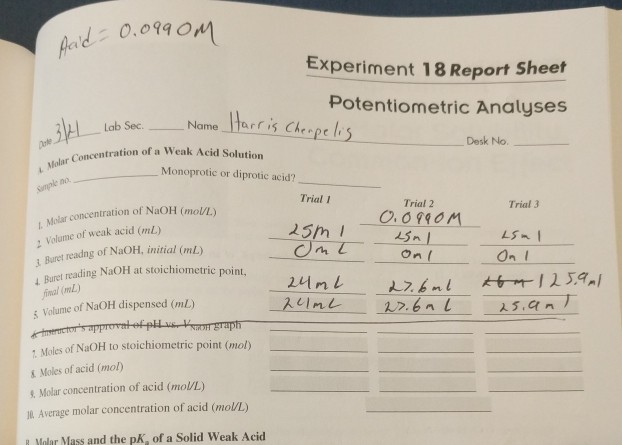 ,d.: o.oq9Op Experiment 18 Report Sheet | Chegg.com