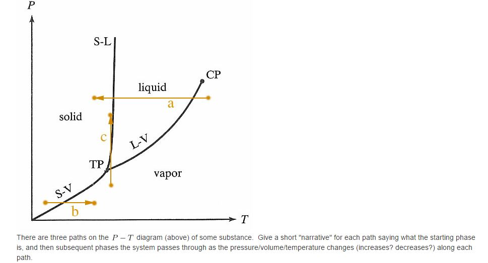 Solved There are three paths on the P - T diagram (above) | Chegg.com