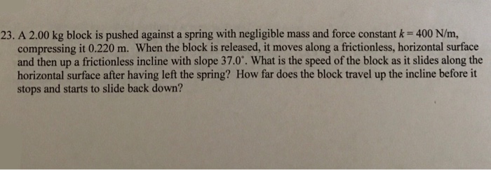 Solved A 2.00 kg block is pushed against a spring with | Chegg.com