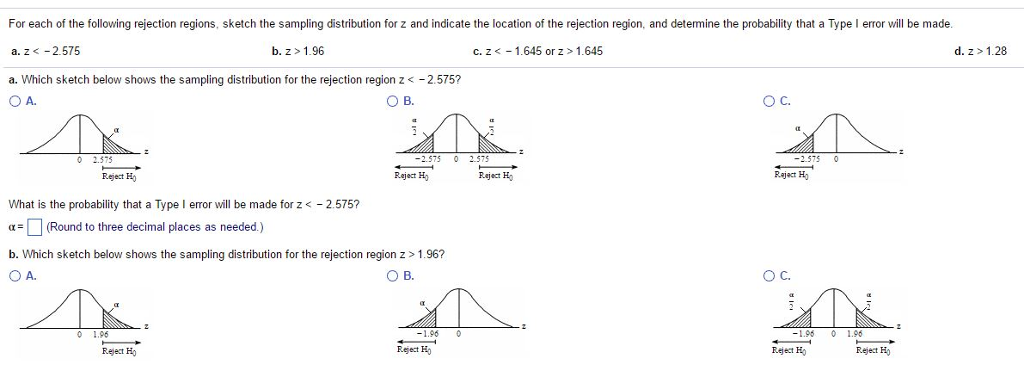 Solved For each of the following rejection regions, sketch | Chegg.com