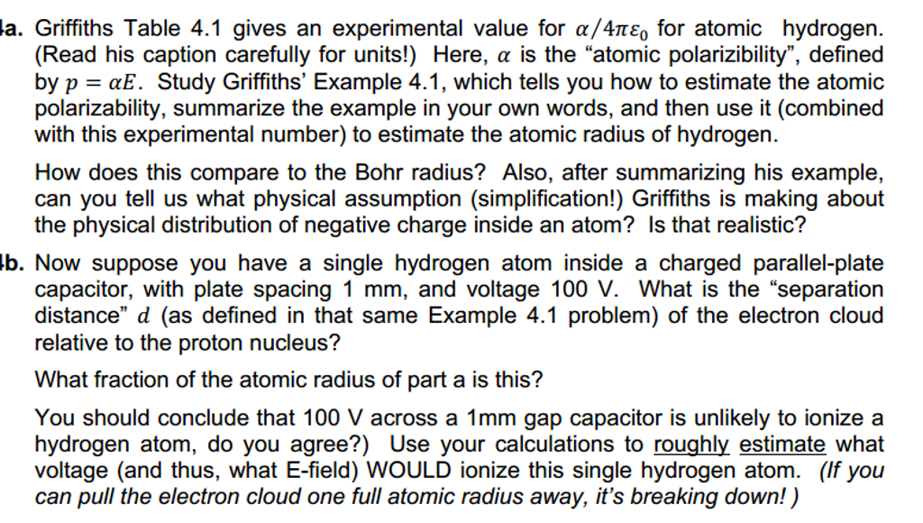 Solved Griffiths Table 4.1 gives an experimental value for | Chegg.com