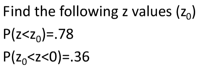 Solved Find the following z values (zo) | Chegg.com