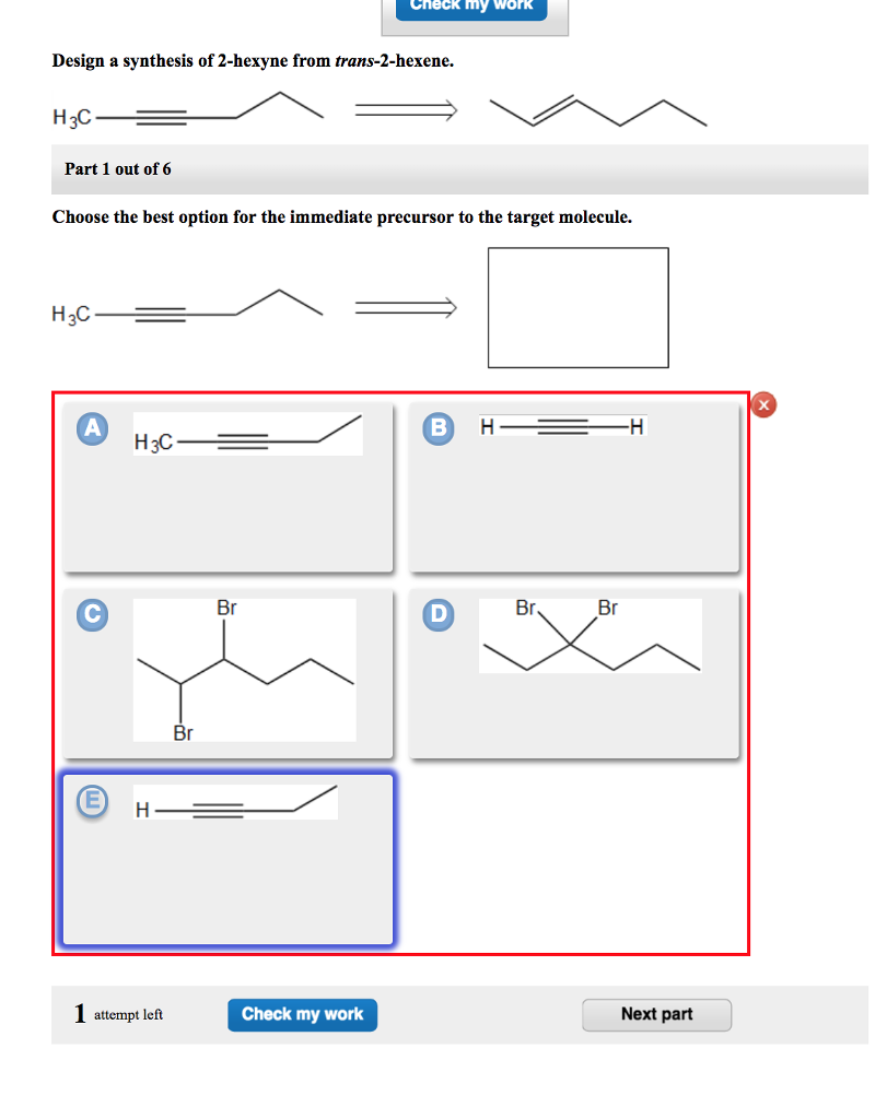 Solved Check my Work Design a synthesis of 2-hexyne from | Chegg.com