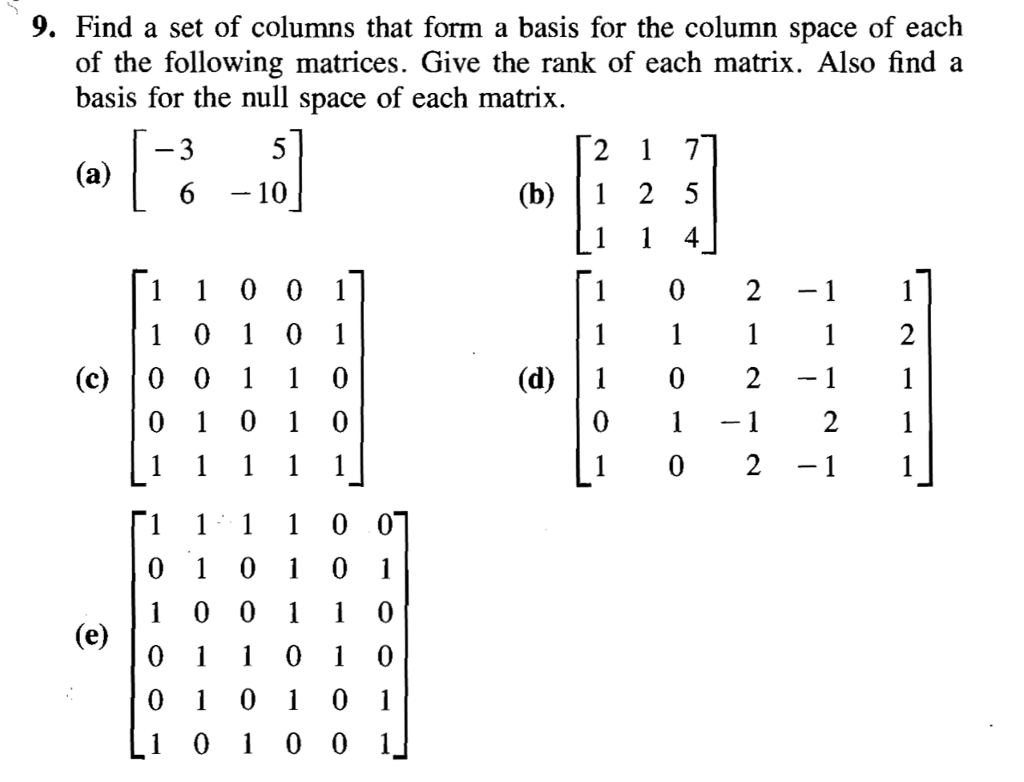 Solved 9. Find a set of columns that form a basis for the | Chegg.com