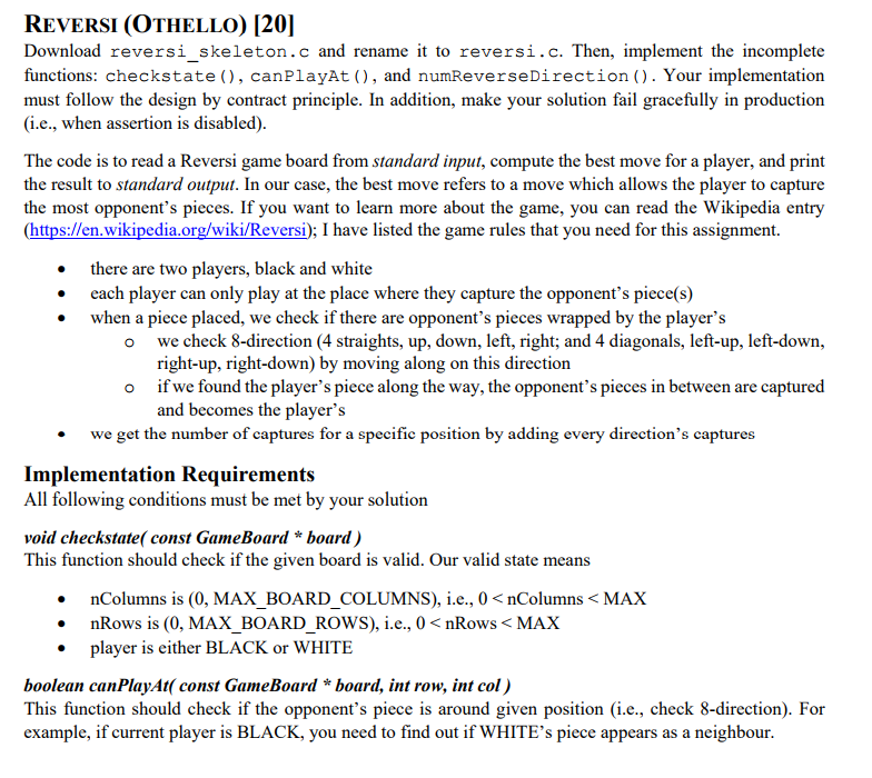 Solved ReversI (OTHELLO) [20] Download reversi_skeleton.c | Chegg.com