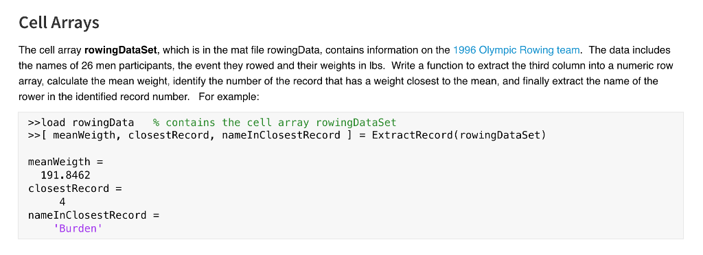 Solved Cell Arrays The cell array rowingDataSet, which is in | Chegg.com