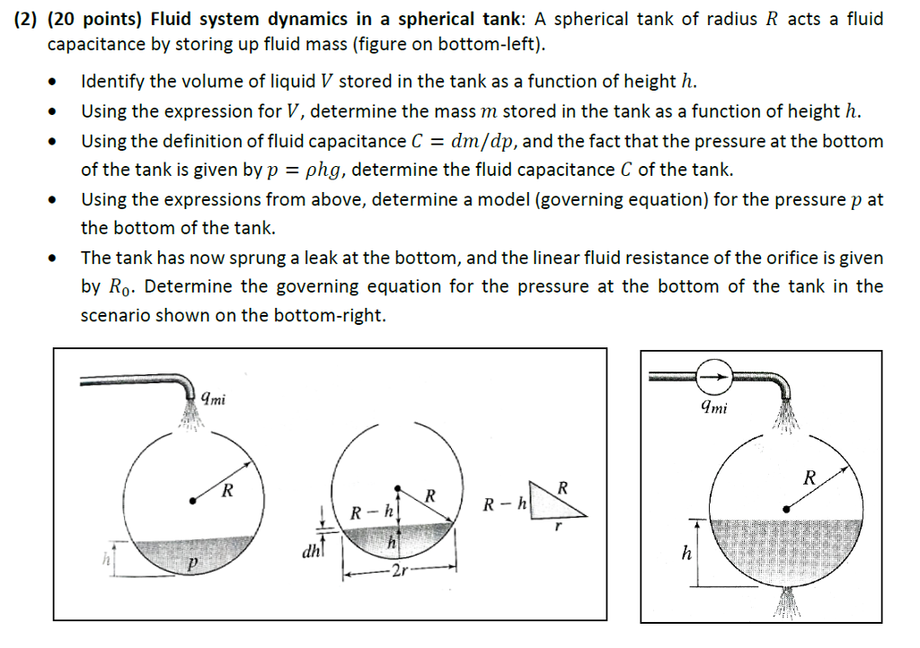 Solved Fluid system dynamics in a spherical tank: A | Chegg.com