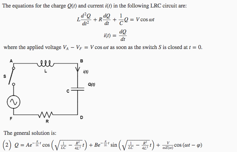 Solved The equations for the charge and current i t in the | Chegg.com