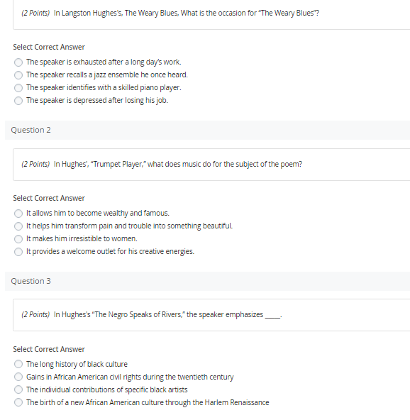 Solved (2 Points) InLangston Hughes's,The Weary Blues What | Chegg.com
