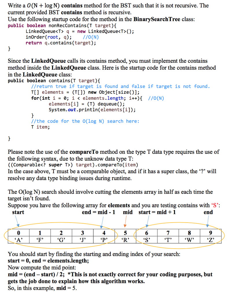 Write A 0n Log N Contains Method For The Bst Such 