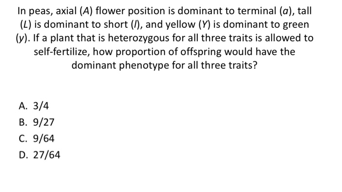 Solved In peas, axial (A) flower position is dominant to | Chegg.com