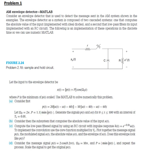 Problem 1 AM envelope detector MATLAB Consider an | Chegg.com
