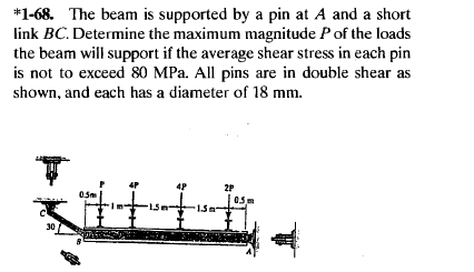 Solved The beam is supported by a pin at A and a short link | Chegg.com